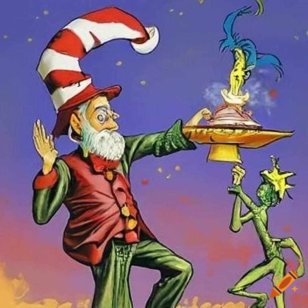 Colorful humorous book illustration of a wizard creating a statue of ...