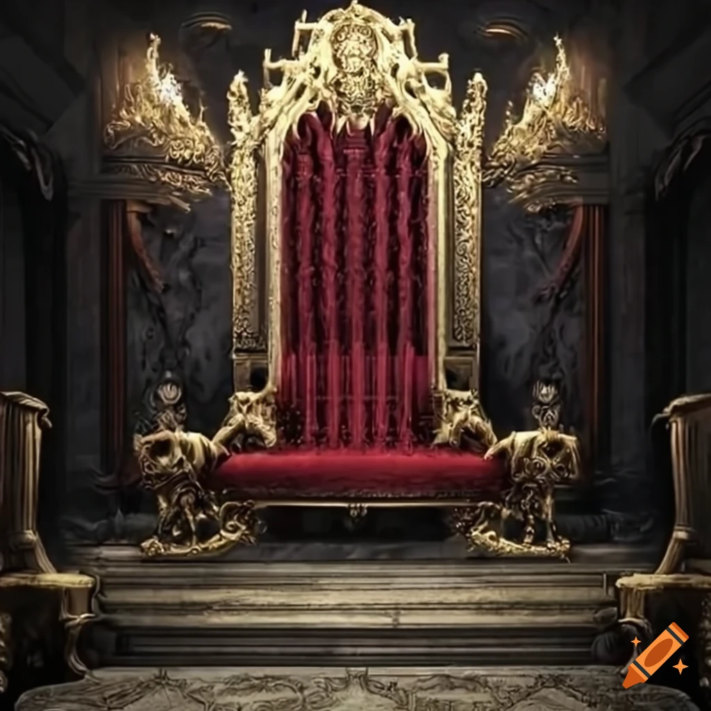 Empty throne in a dark and creepy king's room with extreme wealth on Craiyon