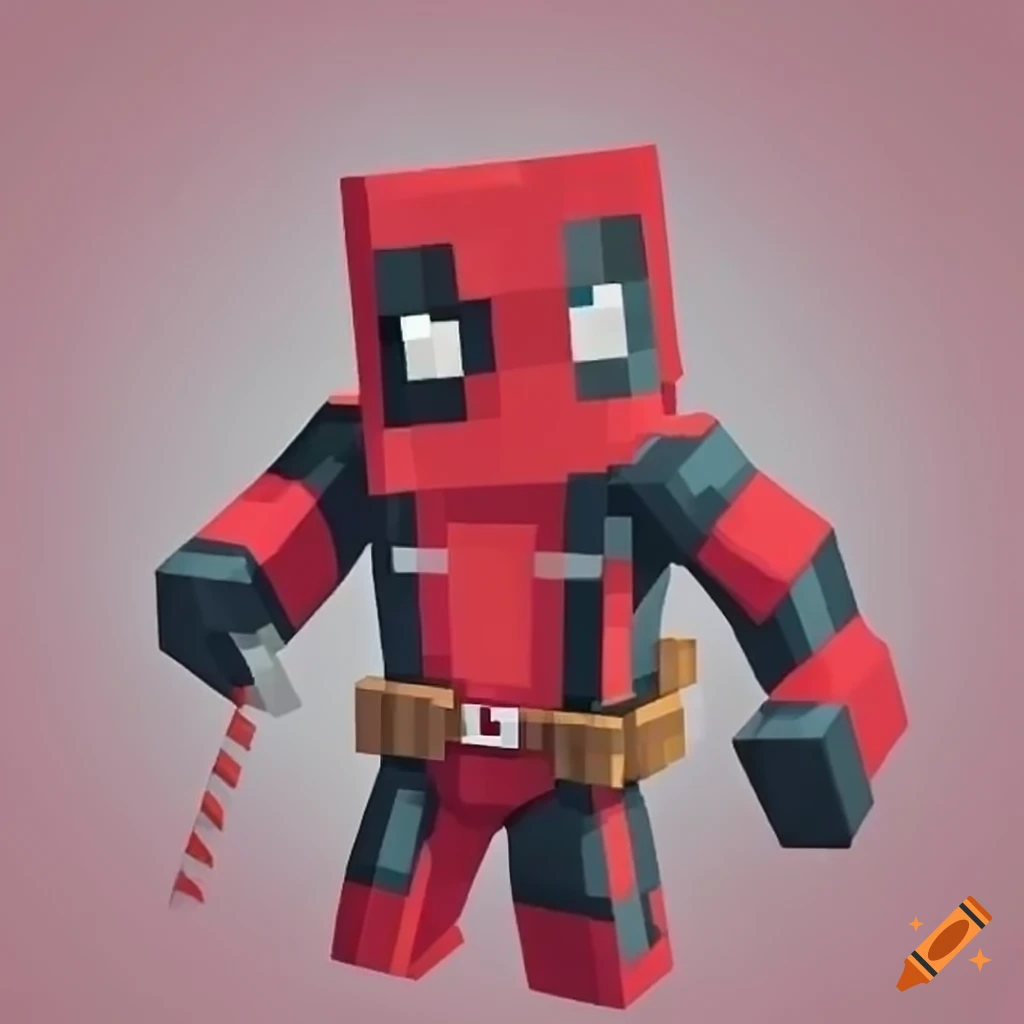 Deadpool character with white cartoon eyes in minecraft style on Craiyon