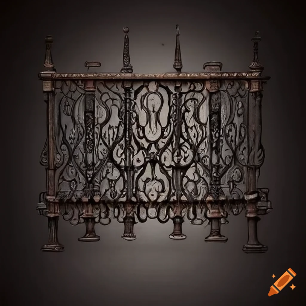 Elegant and sturdy blacksmith railing with intricate patterns on Craiyon