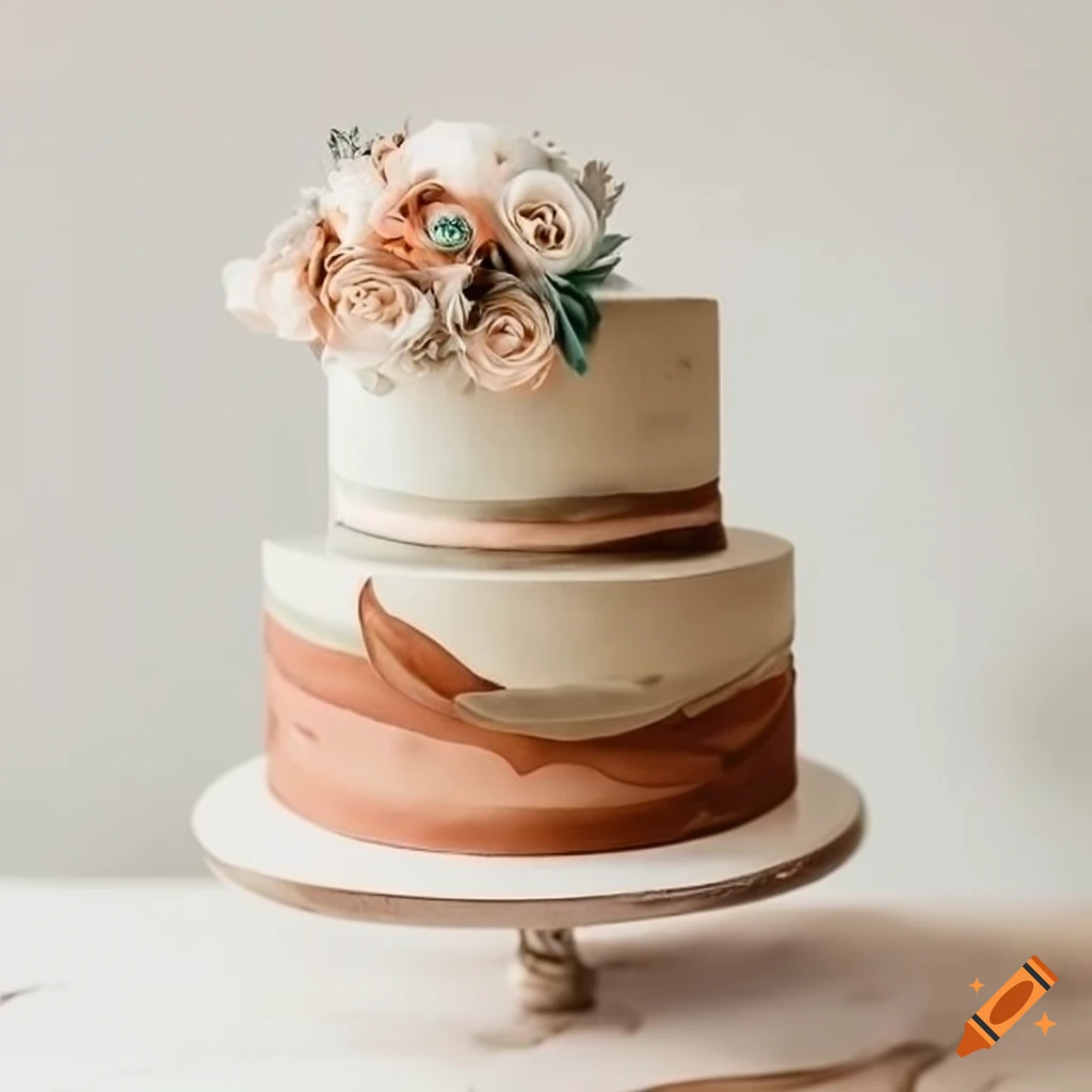 Boho wedding cake in white, sage-green, and terracotta buttercream ...