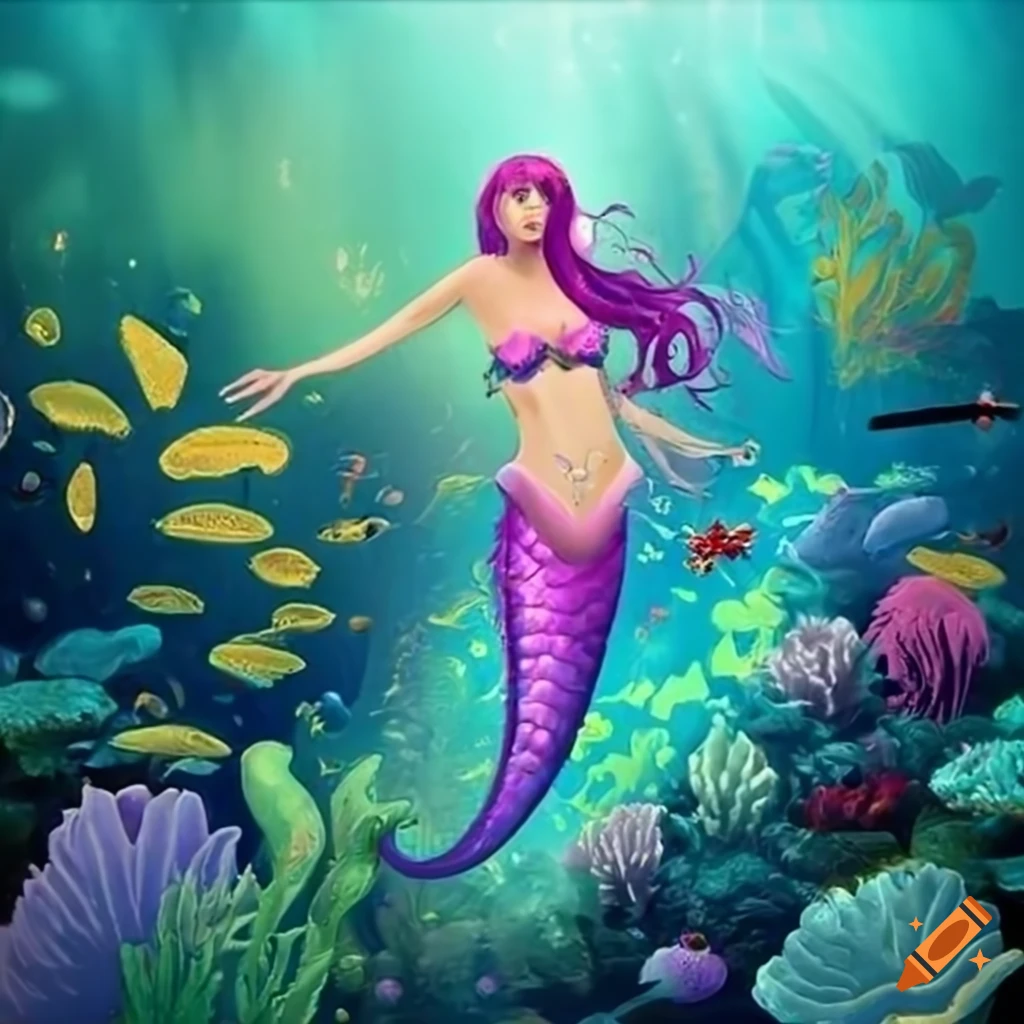 Two mermaid goddesses in an enchanting underwater realm on Craiyon