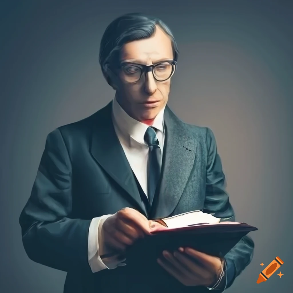 Portrait of an accountant in an old-fashioned suit with an account book ...