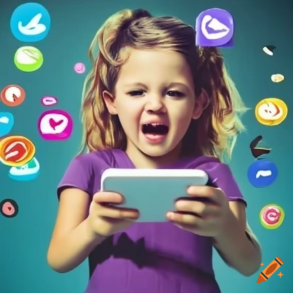 Kids using social media on Craiyon