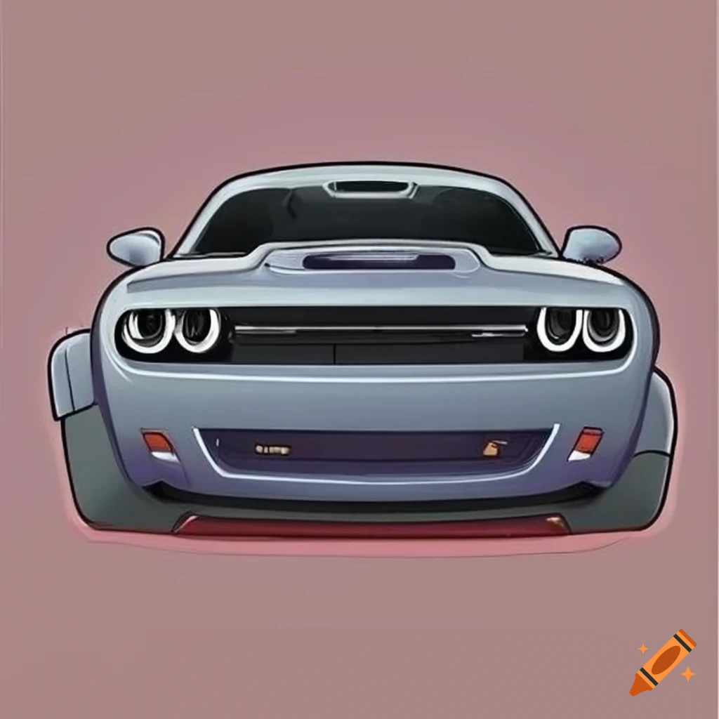 Custom cartoon style sticker art of a gray Dodge Challenger RT with ...