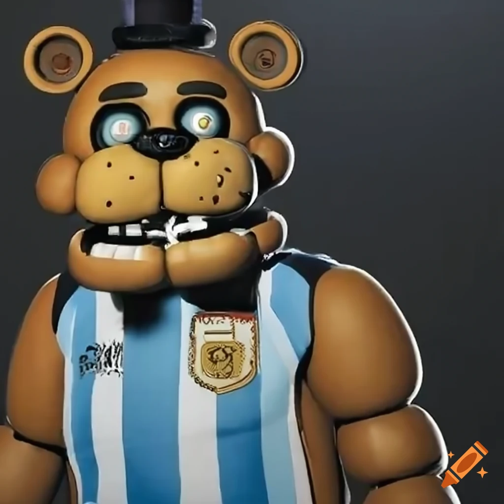 Freddy Fazbear playing for the Argentinian National Soccer Team on Craiyon