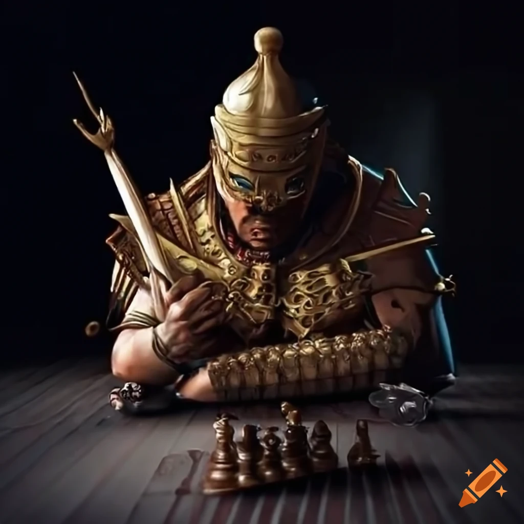 Warrior playing chess on Craiyon