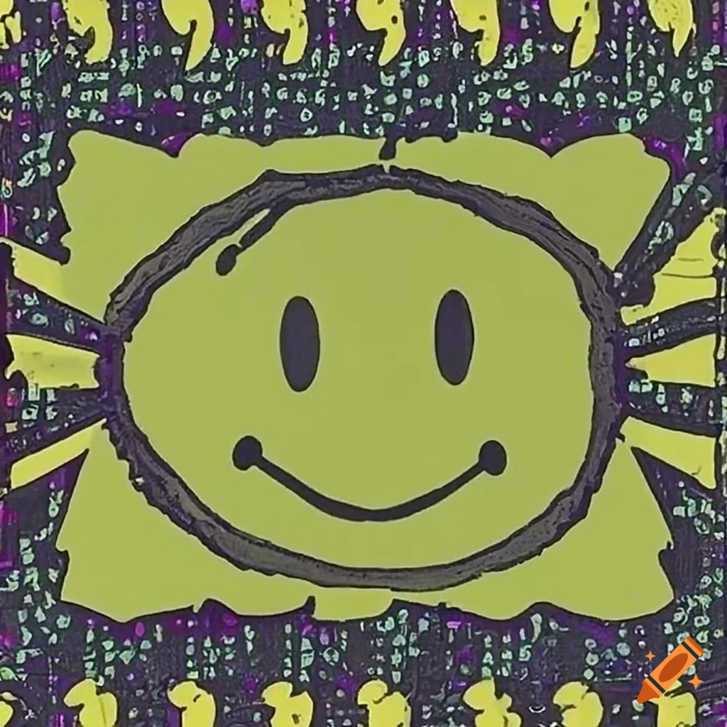 Yellow smiley ideogram representing rave music on Craiyon