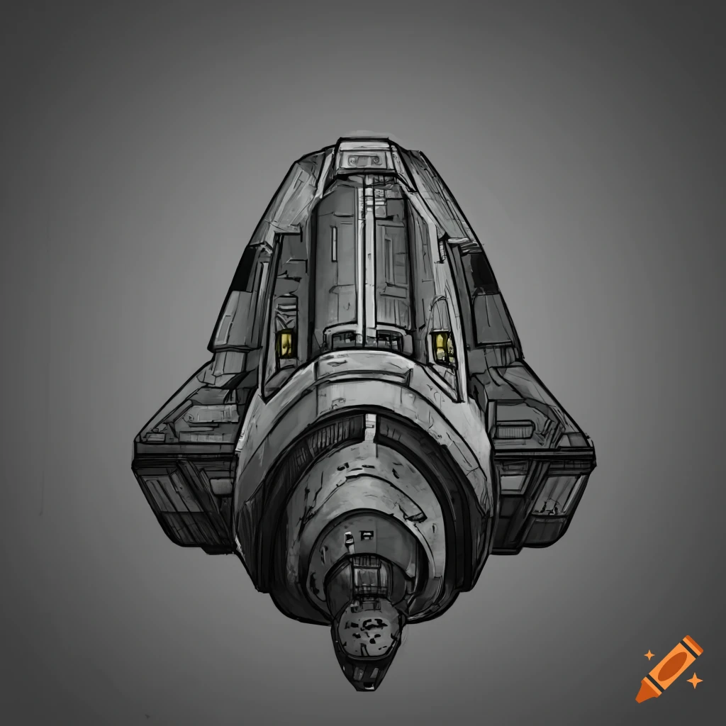 Detailed grey industrial spaceship in a top-down view on Craiyon