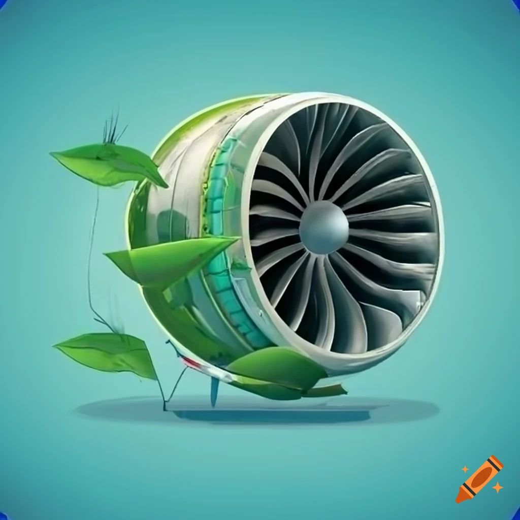 Eco-friendly airplane engine with sustainable features and leaves ...