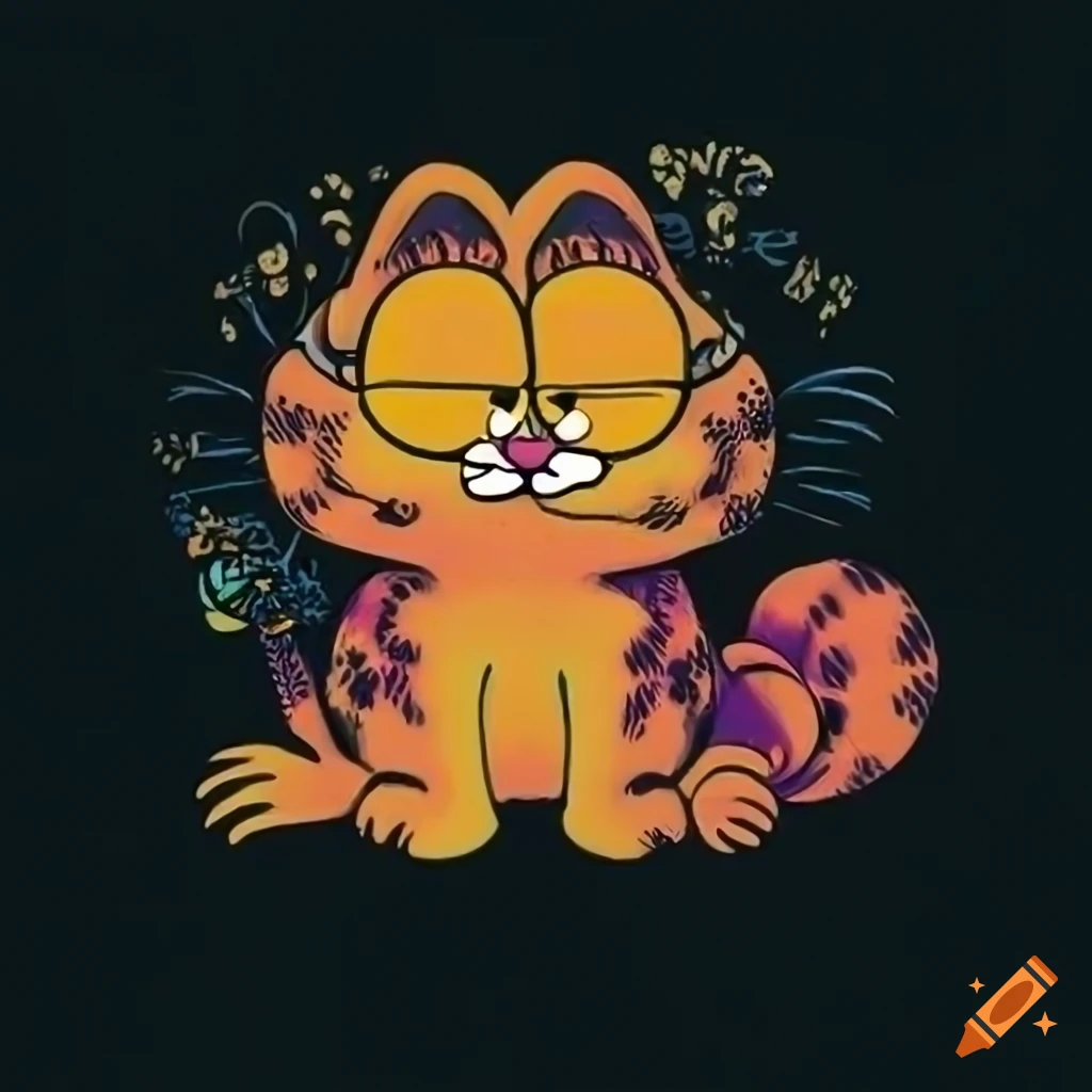 Garfield the cat in a psychedelic 2d art style on Craiyon