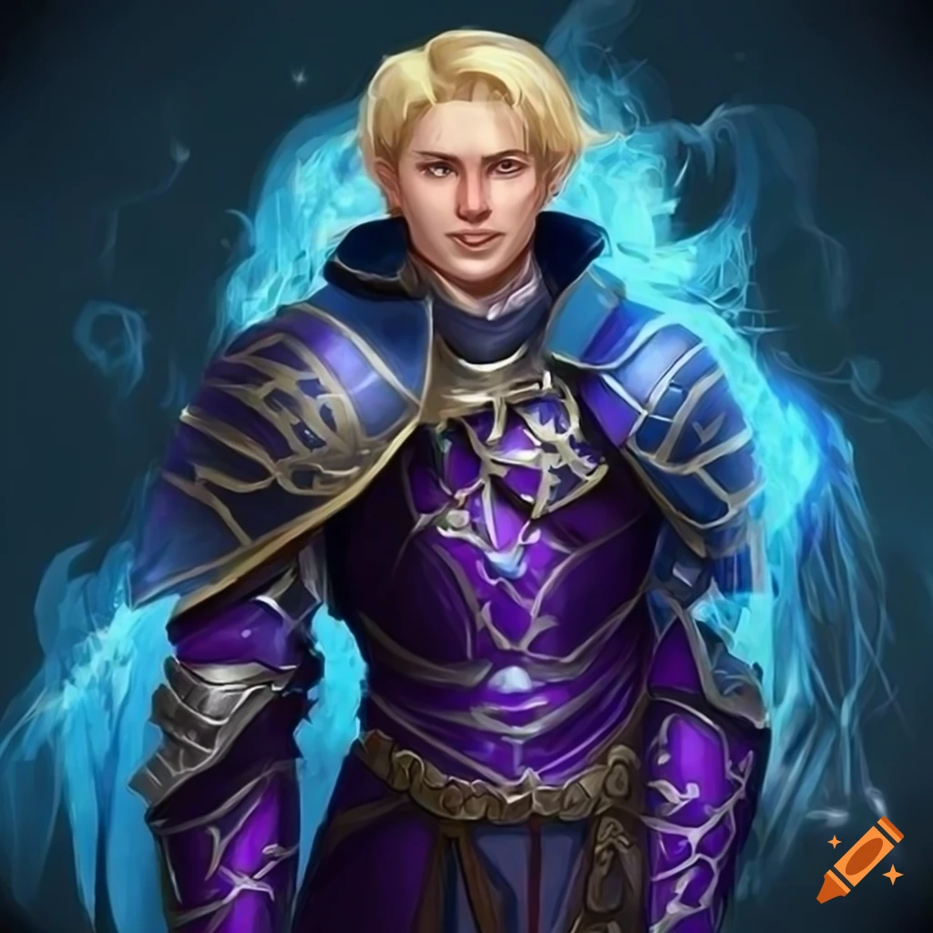 Male human with blonde hair, crystal blue and purple armor, and blue ...