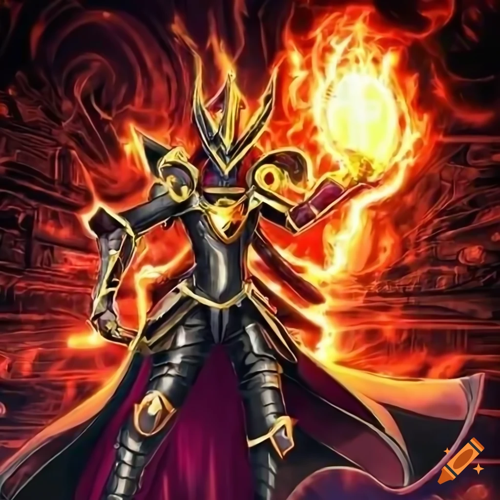 Highly detailed Fire Magician armored knight in Yu-Gi-Oh style against ...