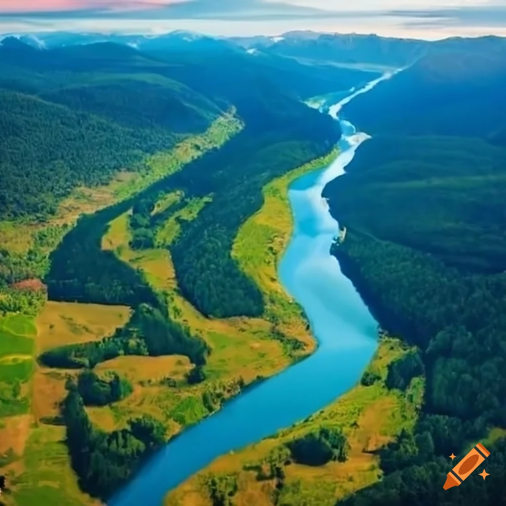 Aerial view of a meandering river on Craiyon
