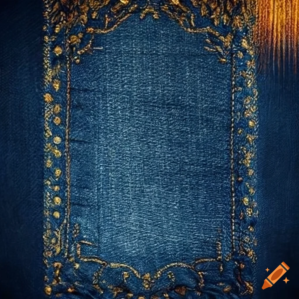 Denim texture with indian gold zari work on Craiyon