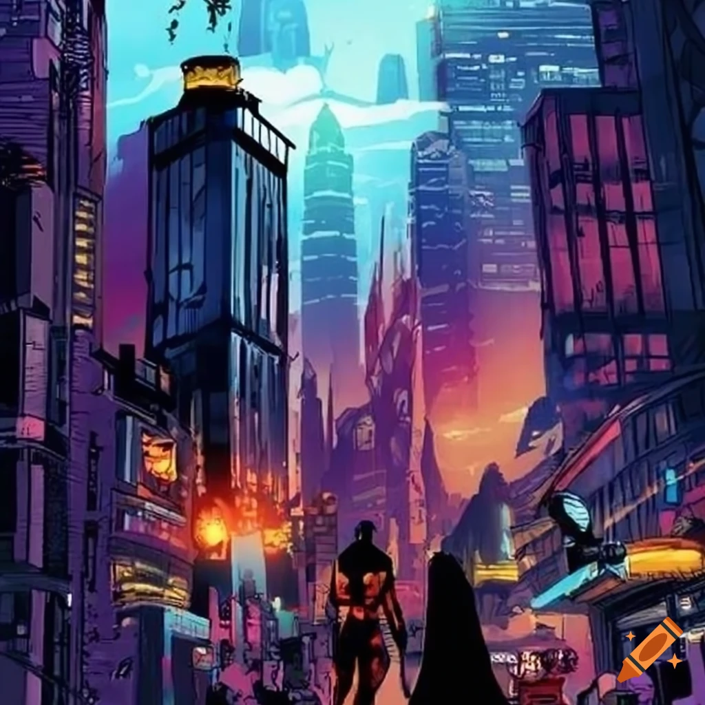 Comic book city illustration on Craiyon