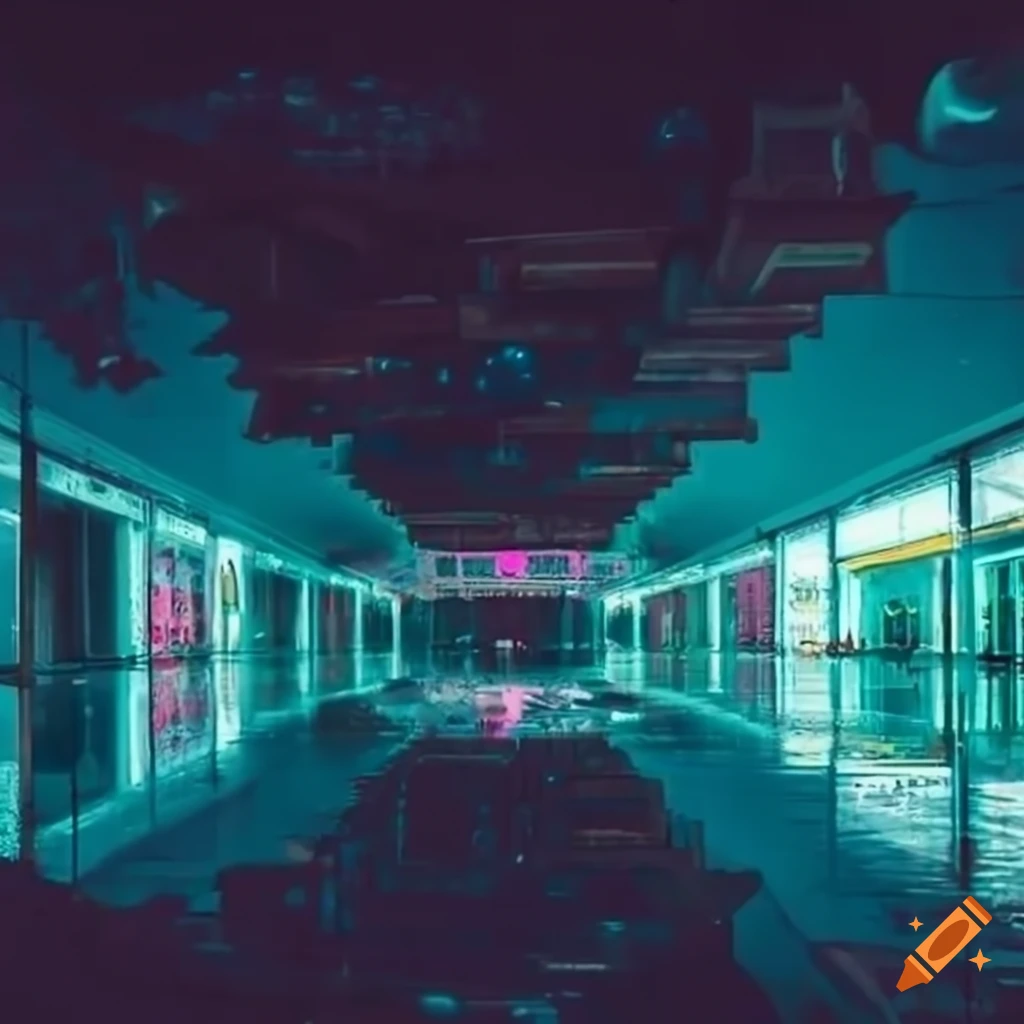 Abandoned mall with retrowave aesthetic on Craiyon