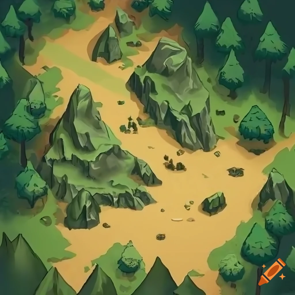 Top-down fantasy map for a tourist trekking app or RPG game on Craiyon