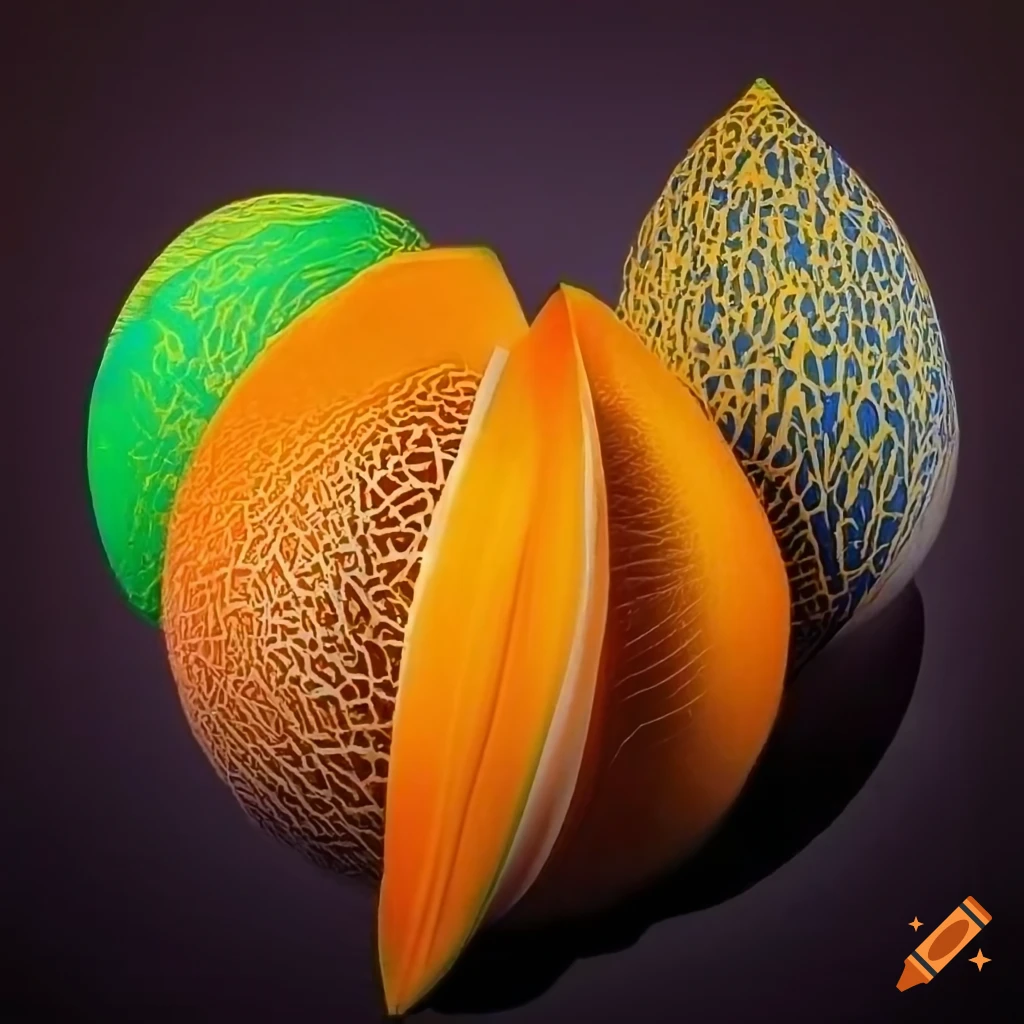 Artistic collage of bright-colored melon images on Craiyon