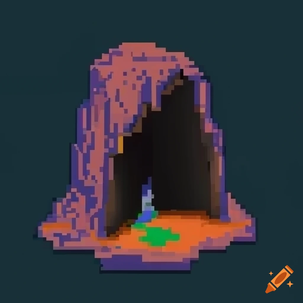 8 bit cave nestled between two mountains at a 90 degree angle on Craiyon