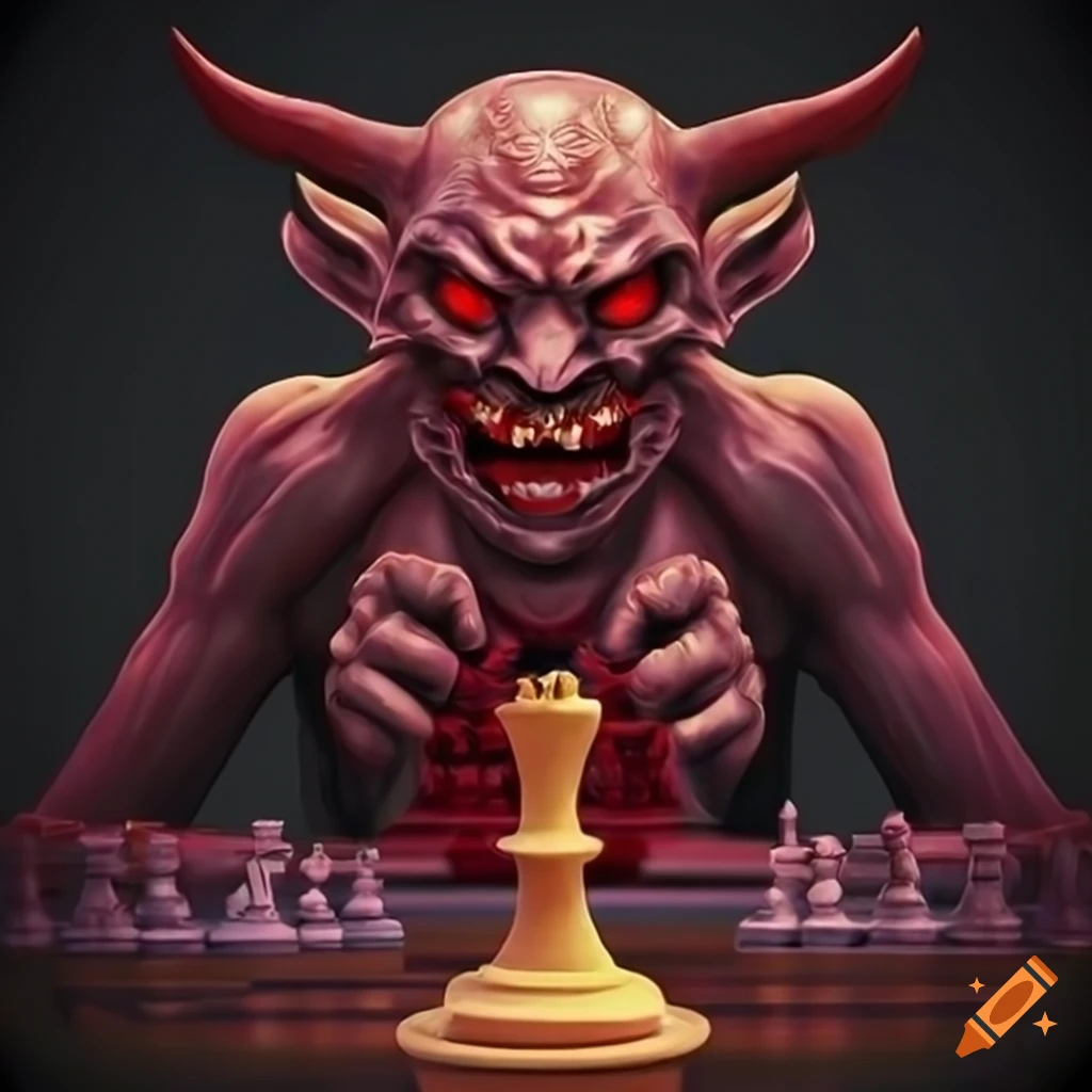 Demon playing chess on Craiyon