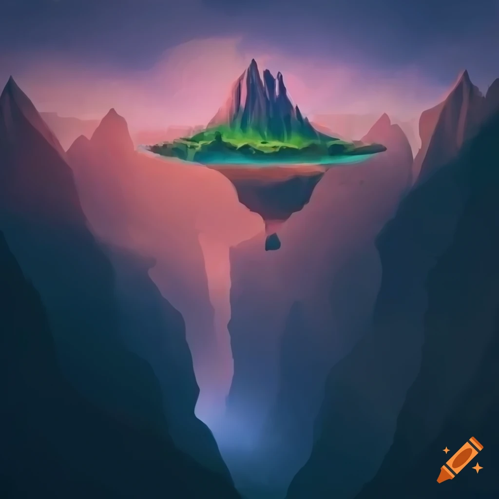 Gigantic floating island landscape with forests and mountains in a ...