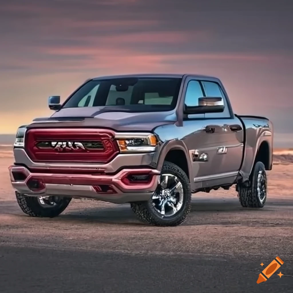 2019 ram 1500 5th gen granite grey with maroon bumper and grill on Craiyon