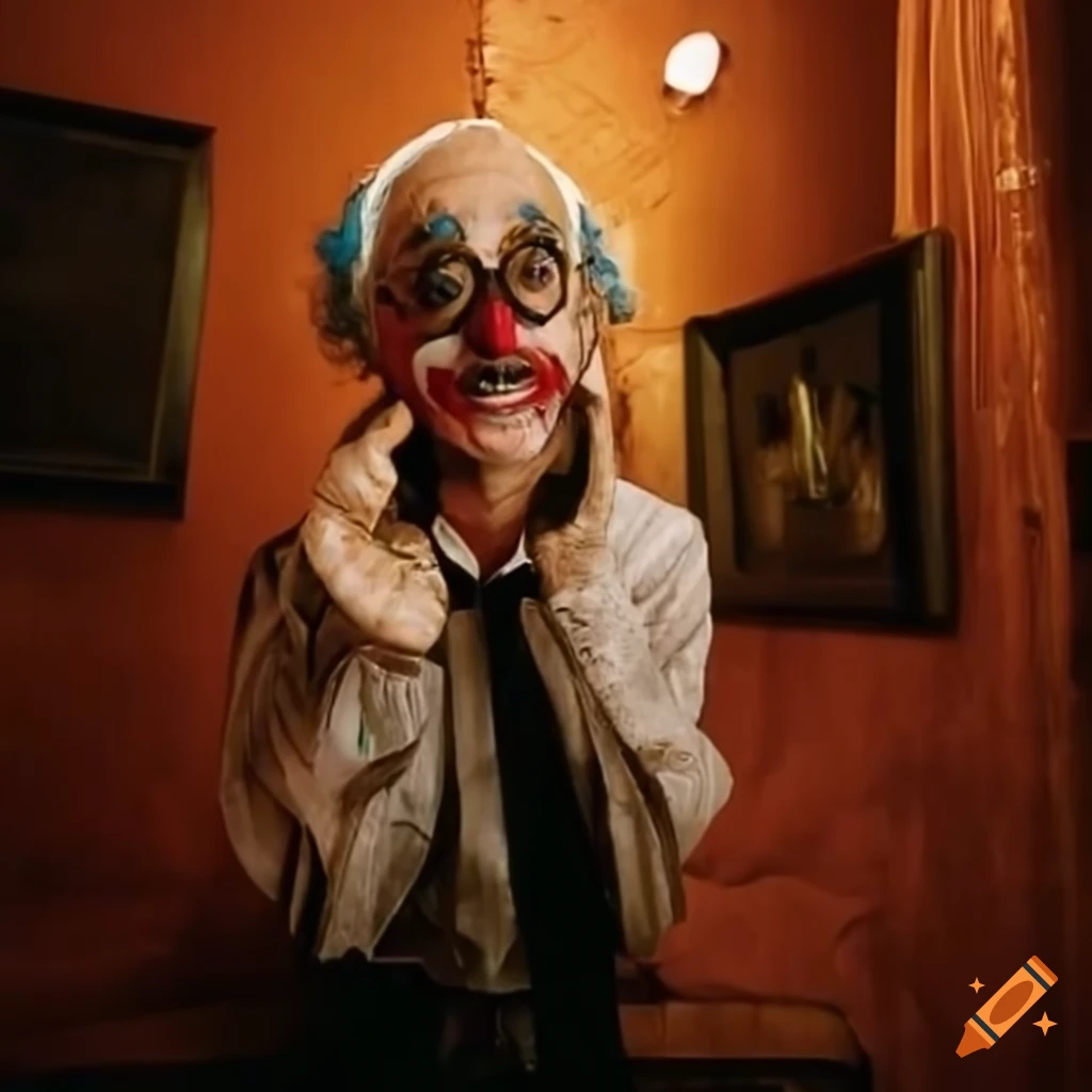 Surreal image of Larry David as a clown in a back room with a rabbi's ...