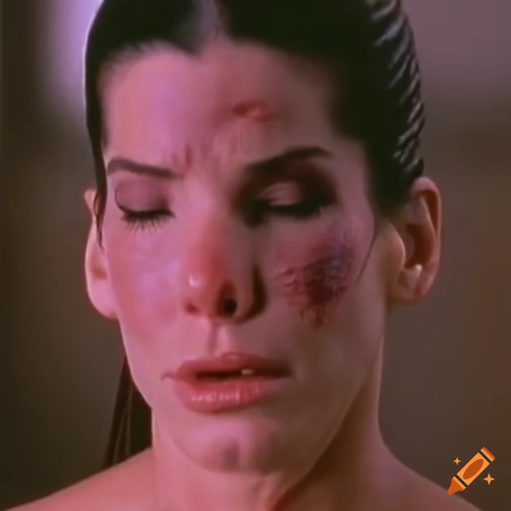 Bruised Sandra Bullock with dizzy expression in a 90s movie screencap ...