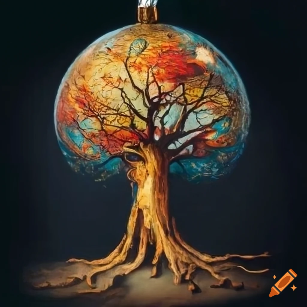 Peter bruegel painting of elemental tree with glass ornaments on ...