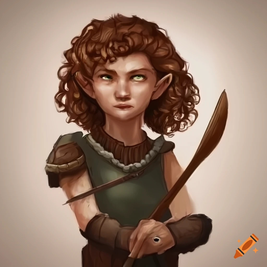 Dnd halfling with brown hair holding a shortbow on Craiyon