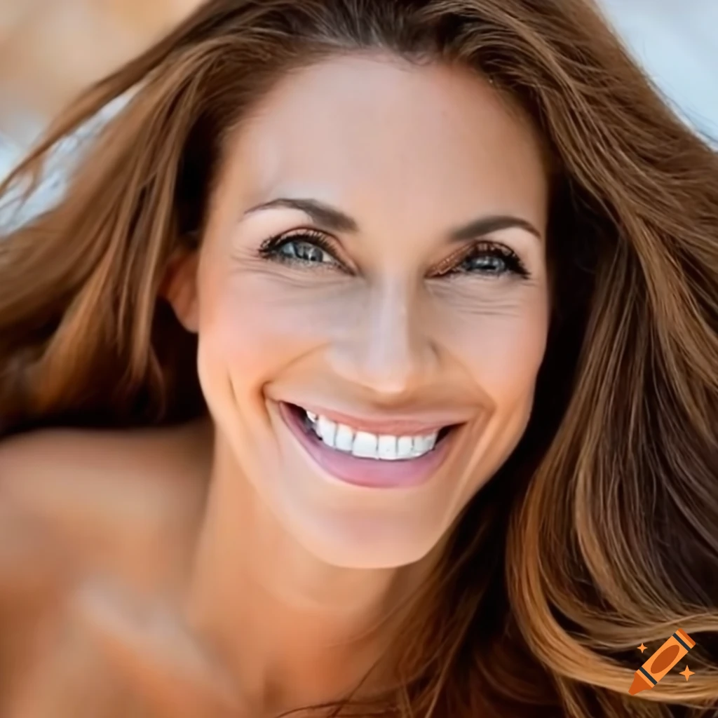Darya Folsom, a smiling woman with brown eyes in a glamour photo on Craiyon