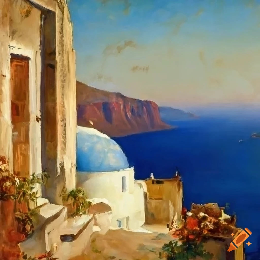 Picturesque view of santorini, greece by albert edelfelt, 19th century ...