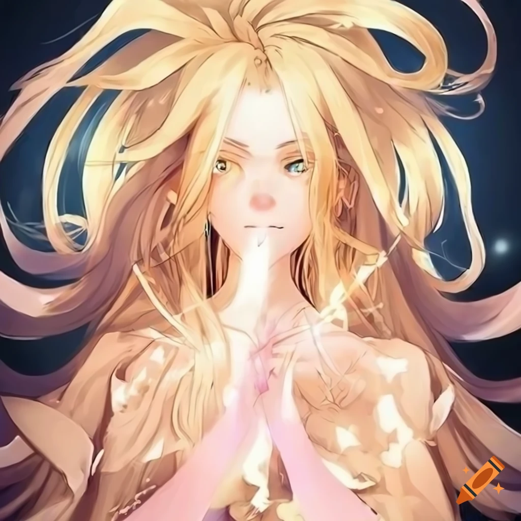 Anime artwork of a blonde ethereal goddess on Craiyon