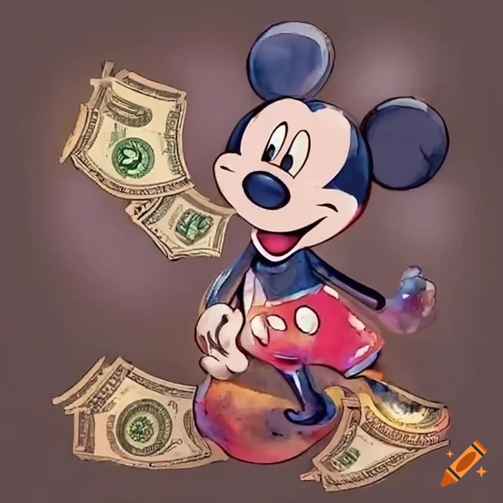 Cartoon character holding money in the air on Craiyon