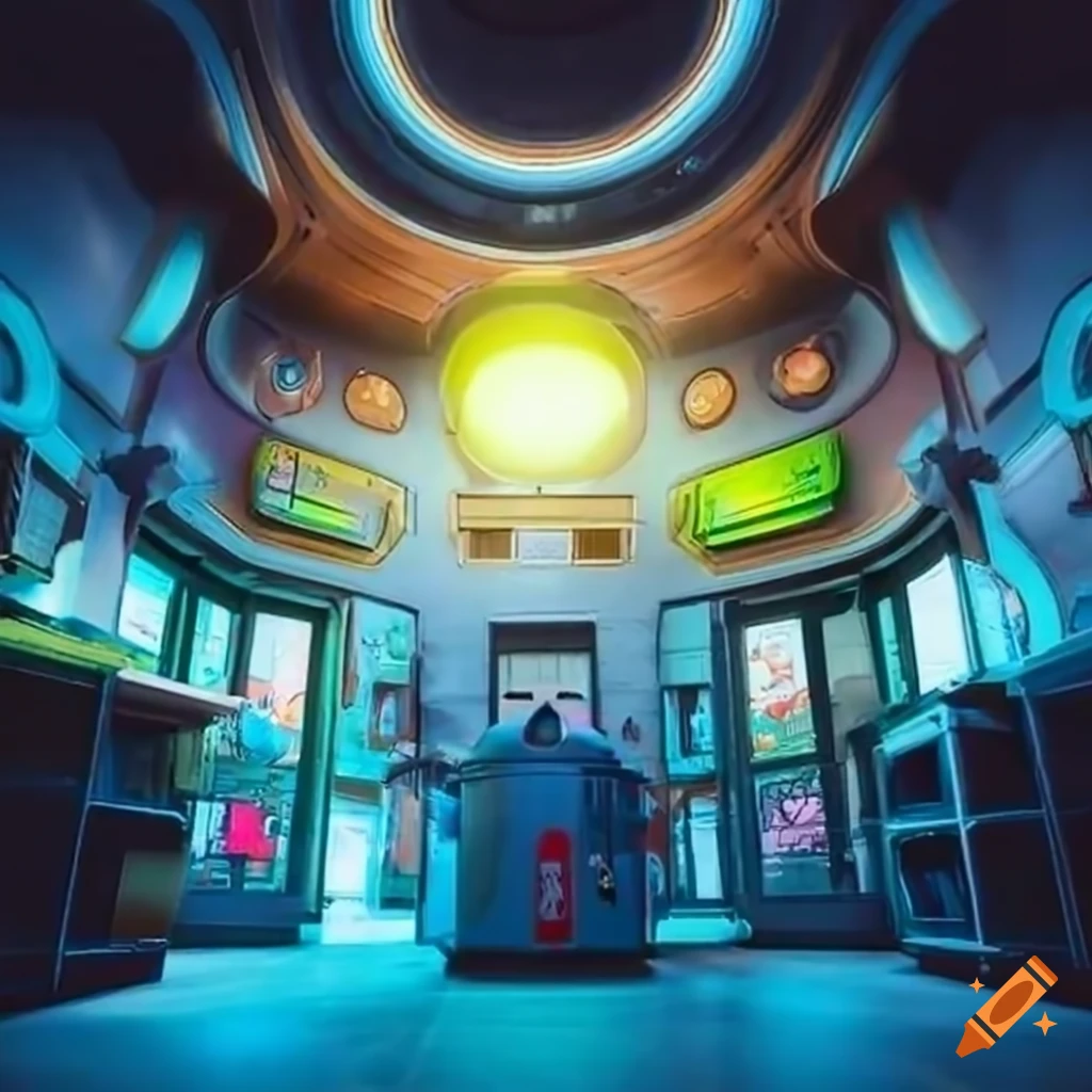 Inside view of the pokemon laboratory from the entrance on Craiyon