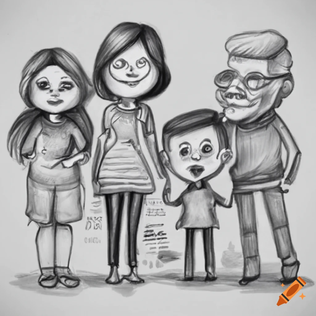 Cartoon family of 4 people on Craiyon