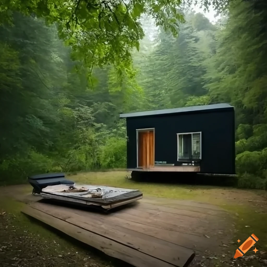 Modern style tourist house in the forest by the river on Craiyon