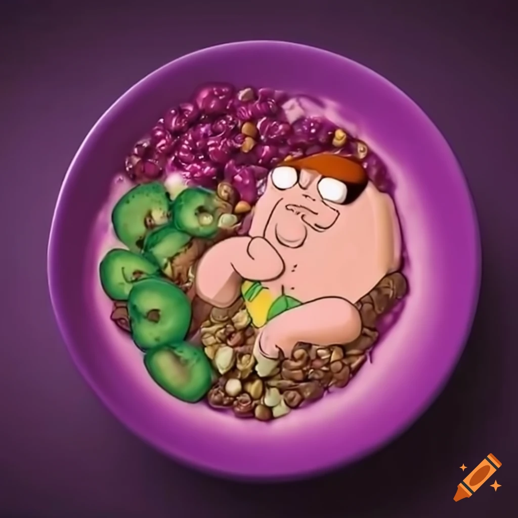 Açaí bowl with an animated character inside on Craiyon