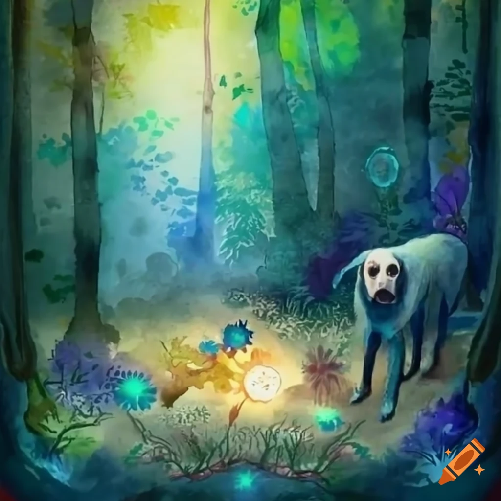 Enchanted forest with a majestic Black Labrador Retriever under the ...