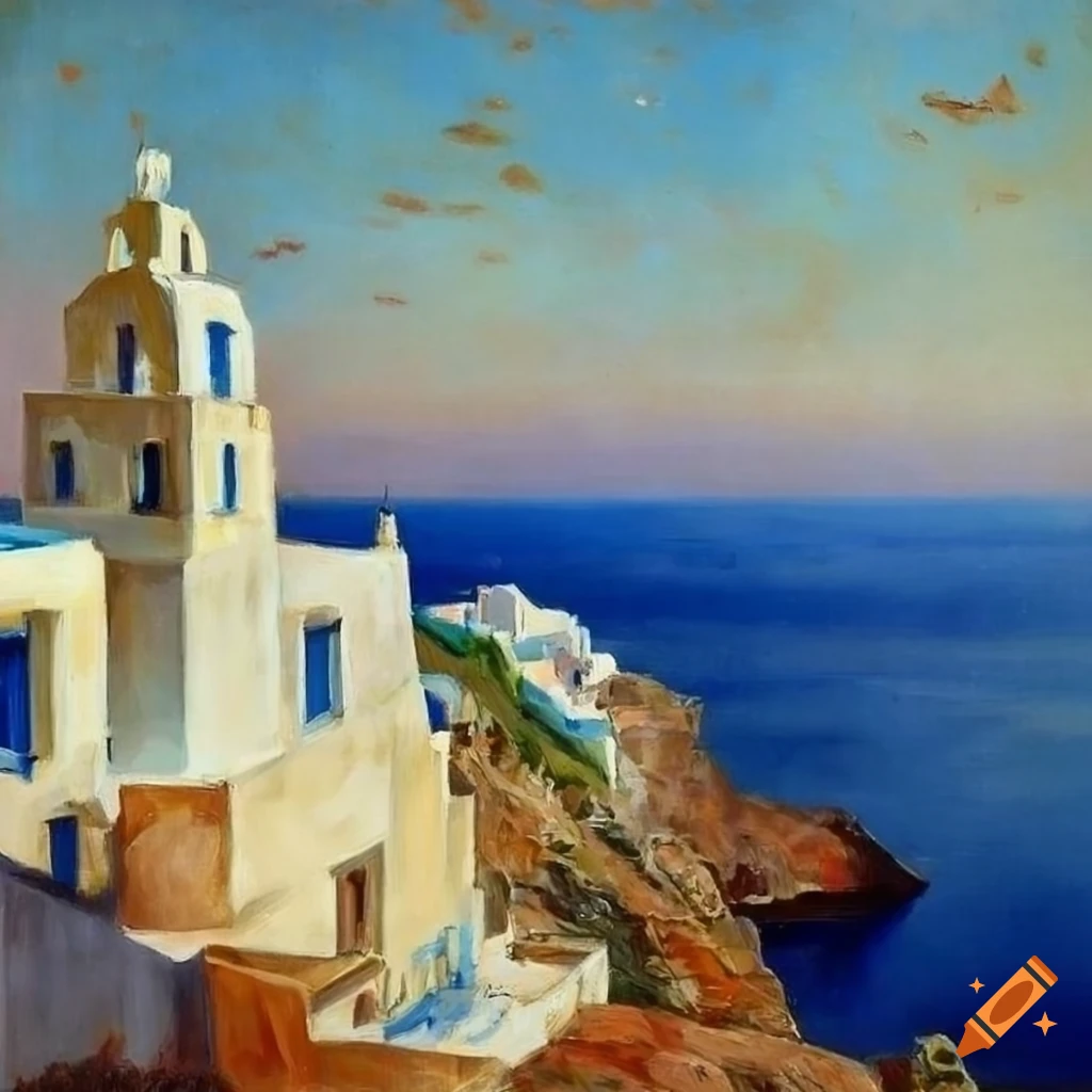 Picturesque view of santorini, greece by albert edelfelt, 19th century ...