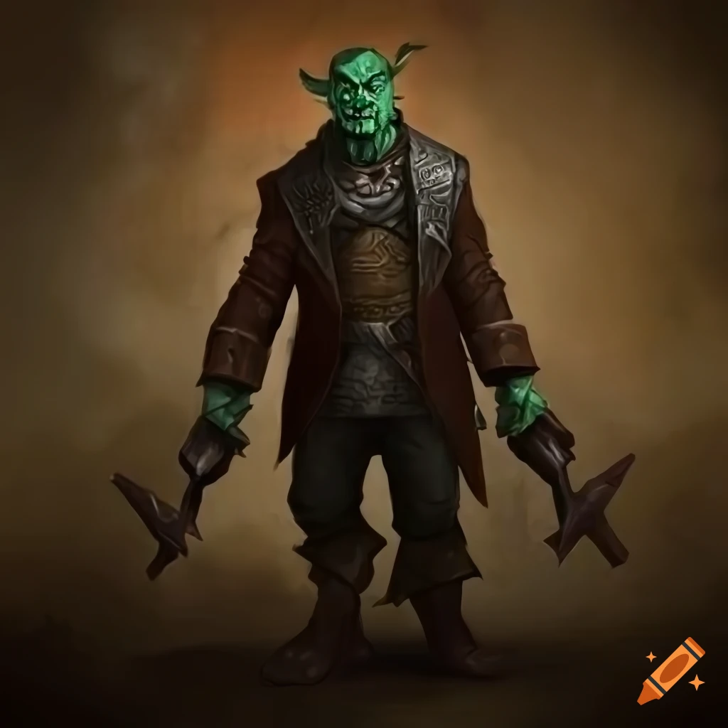 Cool looking orc detective with a bundle behind his back in a fantasy ...