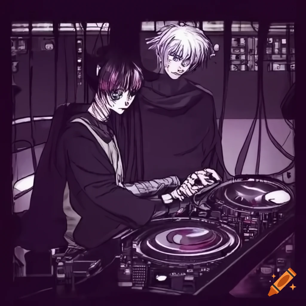 Manga noir depiction of a techno dj on Craiyon