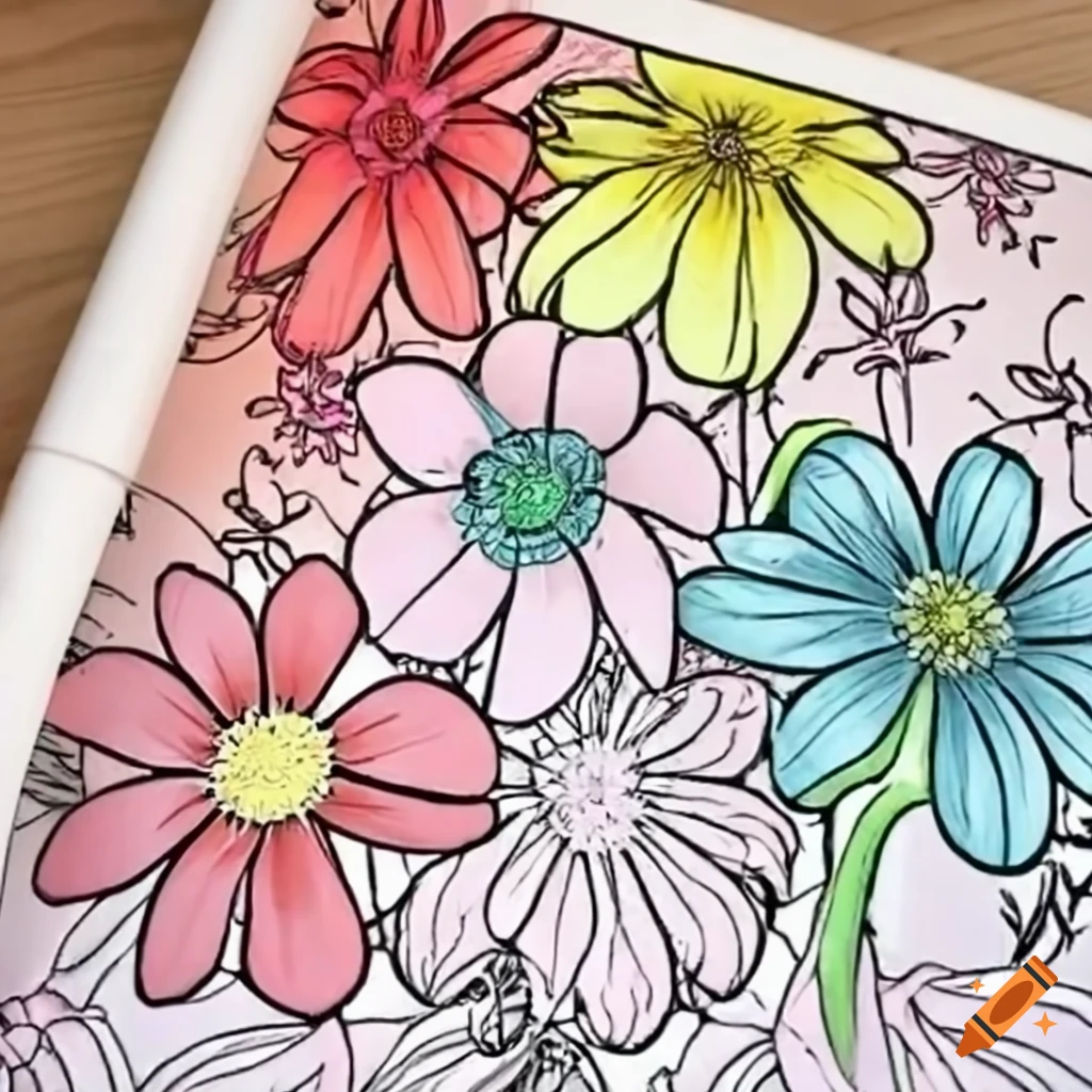 Coloring book flower illustration on Craiyon