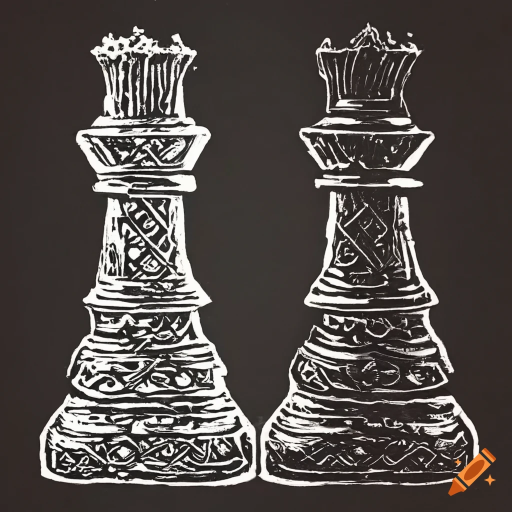 Vintage artistic linocut chess rook with shadows on Craiyon