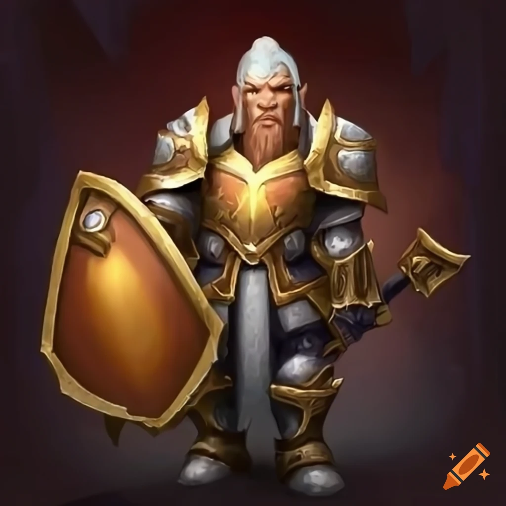 Holy paladin dwarf from world of warcraft holding a shield on Craiyon