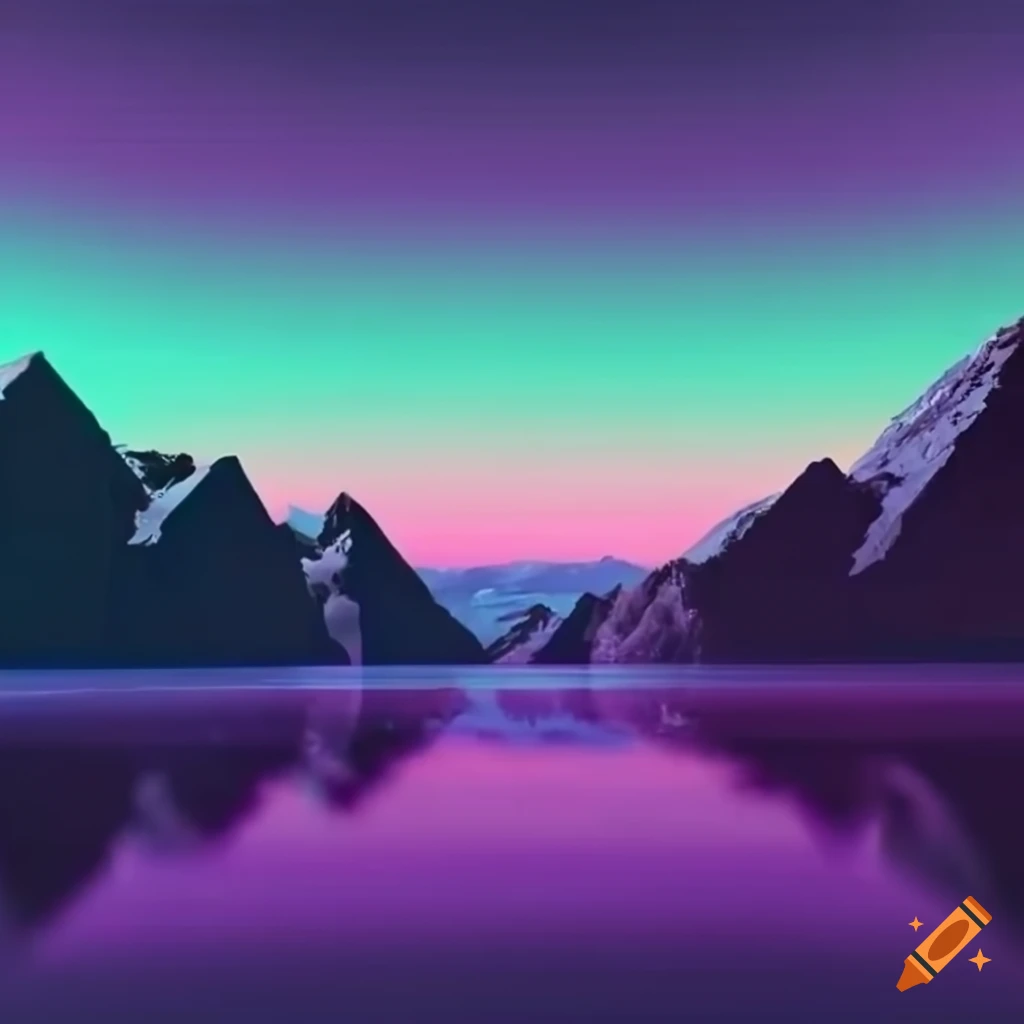 Synthwave style square floor with distant mountains on Craiyon