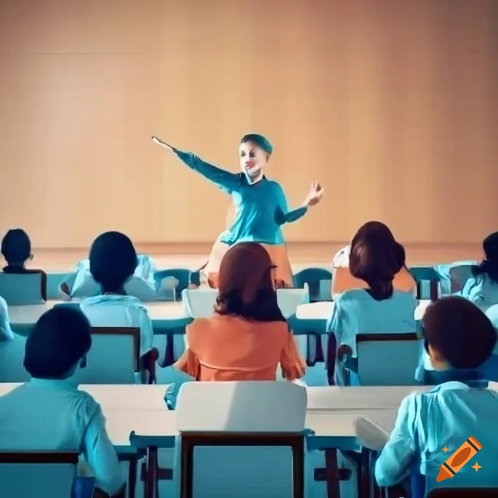 Professional trainer delivering a lecture to captivated students in a ...