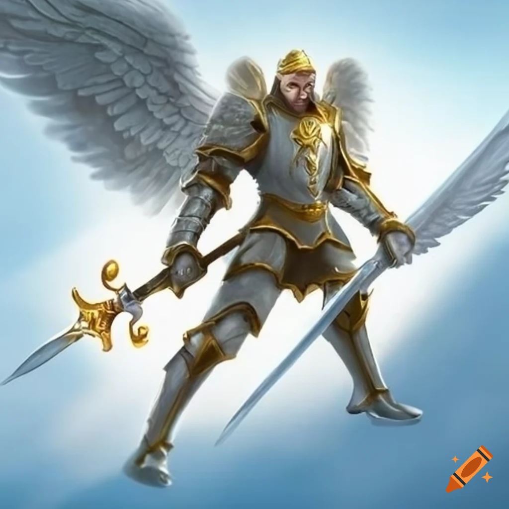 Holy paladin angel wielding a greatsword in flight on Craiyon