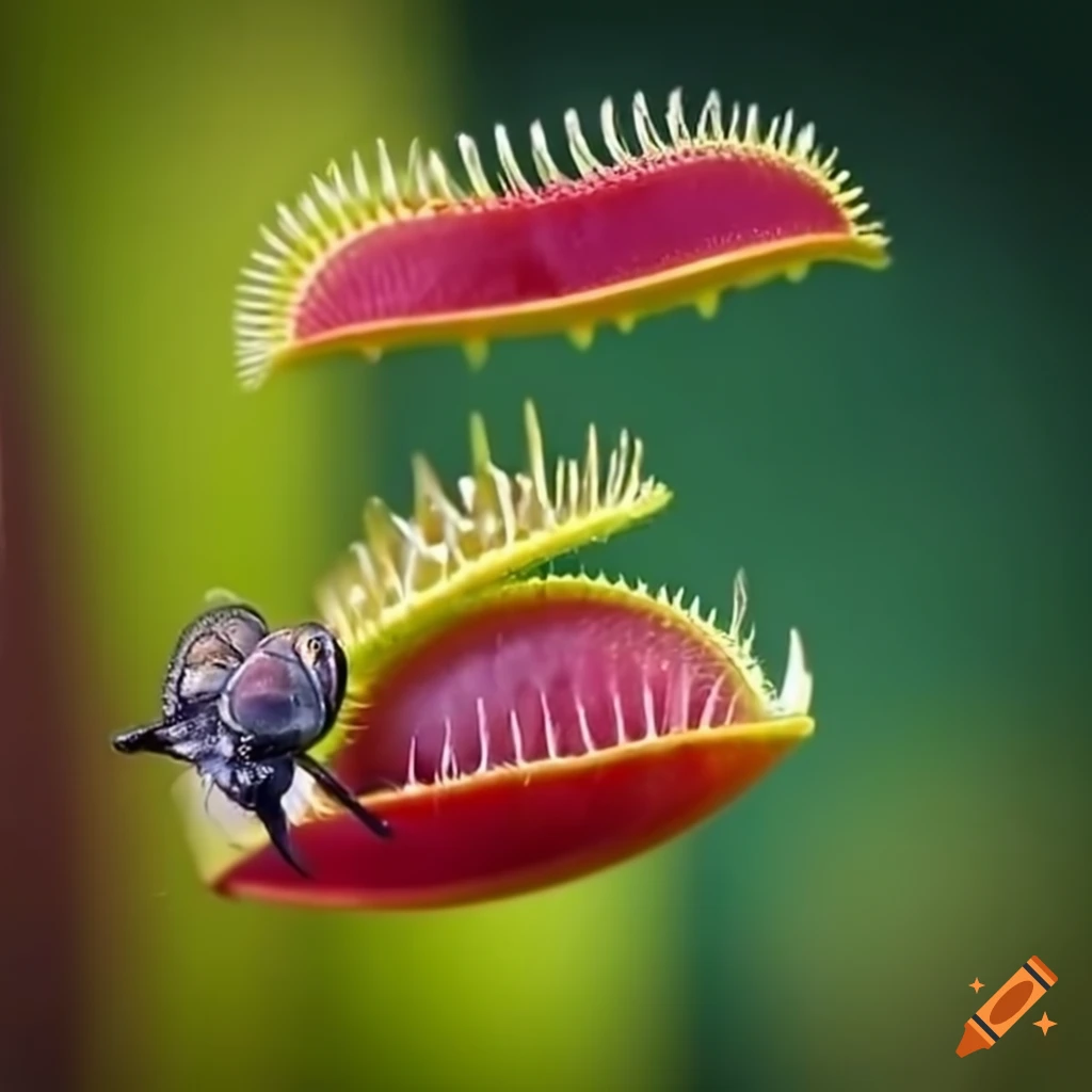 Venus flytraps in pots poised to catch prey on Craiyon